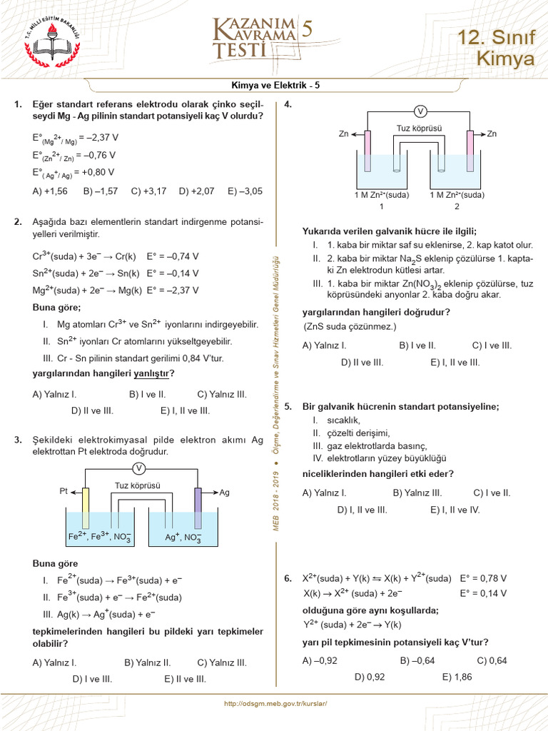 MEB kazanım-test-5-PİL | PDF