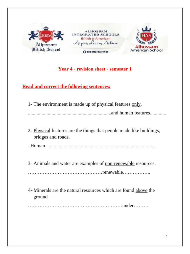 Year 4 - Revision Sheet - Semester 1 - Answers | PDF | Fossil Fuels | Fuels