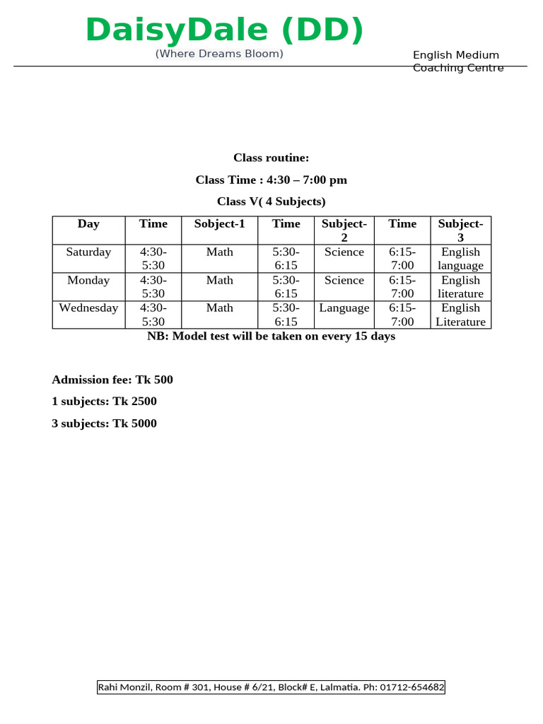 DD Class Routine | PDF | Science | Mathematics