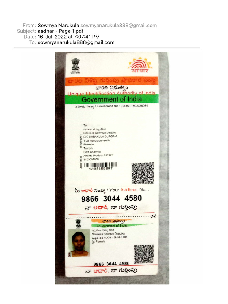 Aadhar - Page 1 PDF | PDF