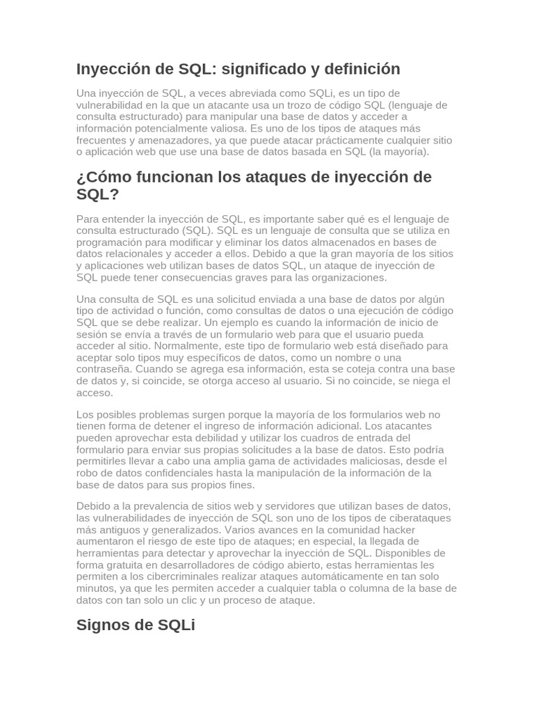 Inyección de SQL | PDF | SQL | Bases de datos