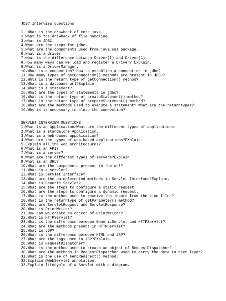 JDBC Servlet Questions | PDF | Computers JDBC Servlet Questions | PDF | Computers