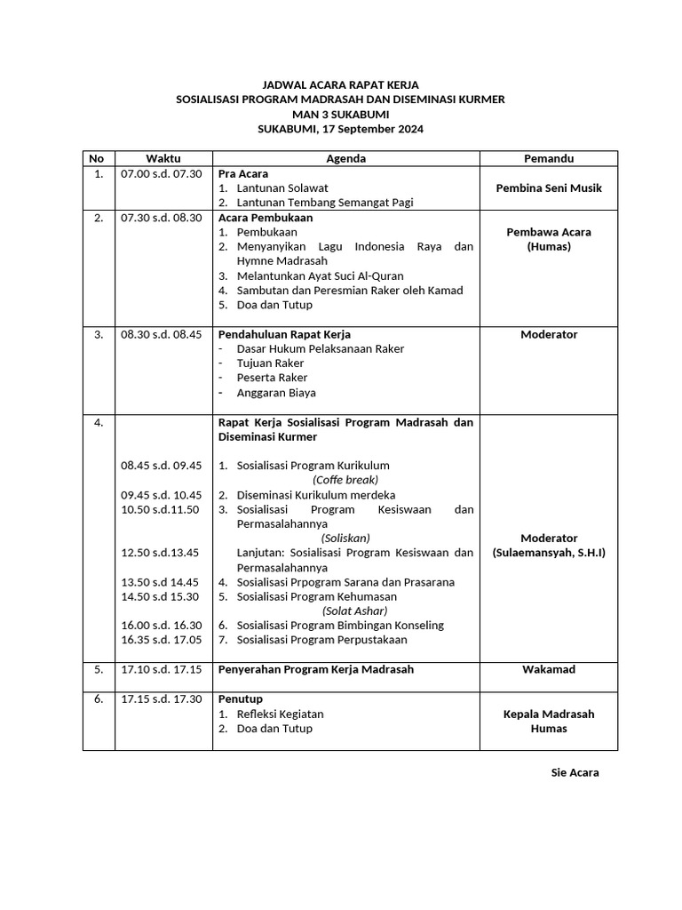 Jadwal Acara Rapat Kerja | PDF