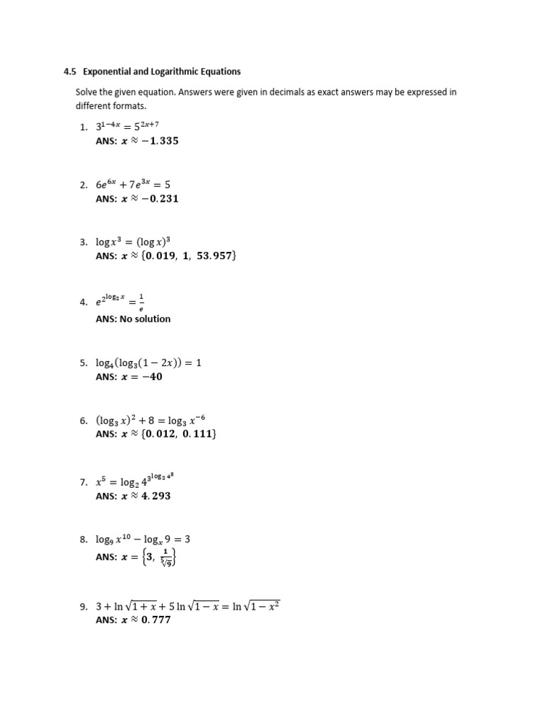 4.5 Exponential and Logarithmic Equations | PDF | Teaching Methods & Materials | Science ...