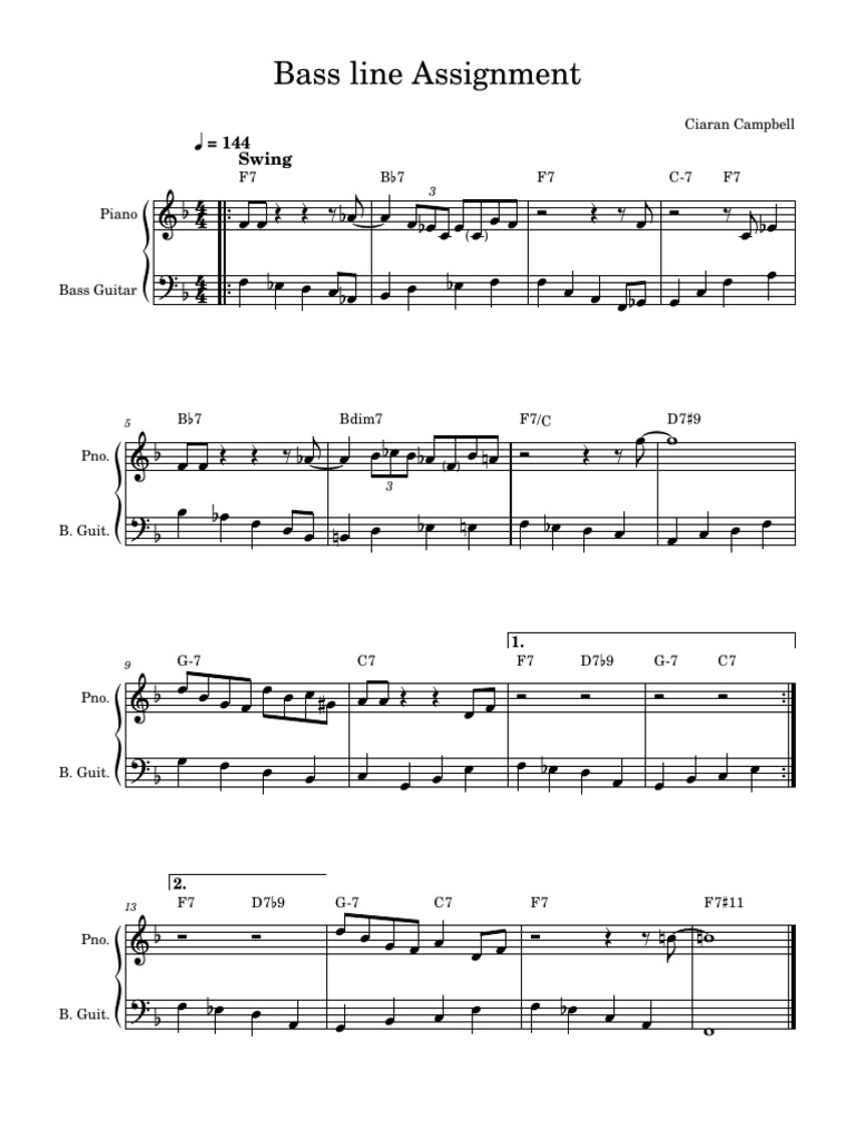 Bassline Assignment | PDF | Jazz | Guitar Family Instruments