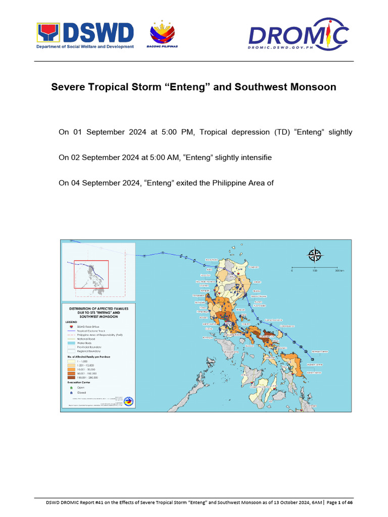 DSWD DROMIC Report 41 On The Effects of Severe Tropical Storm Enteng ...
