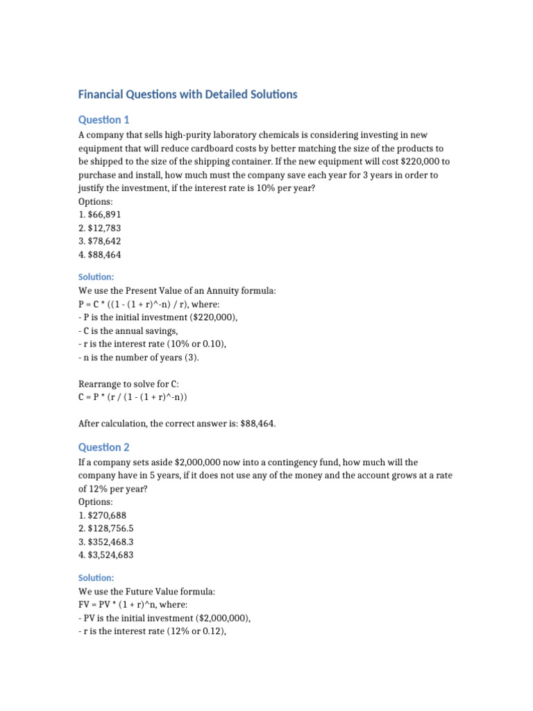 Financial Investment Calculations | PDF | Interest | Present Value