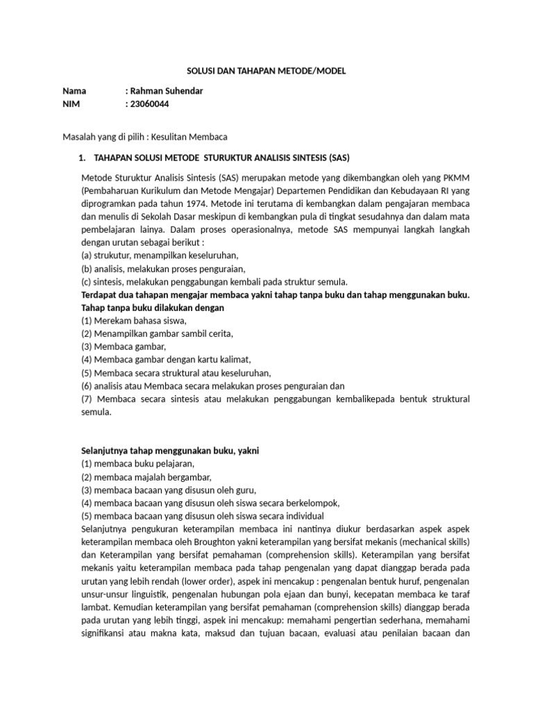 Rahman Suhendar 23060044 SOLUSI DAN TAHAPAN METODE SAS | PDF | Karier & Perkembangan