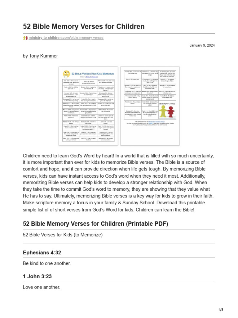 52 Bible Memory Verses For Children | PDF | Bible | Chapters And Verses ...