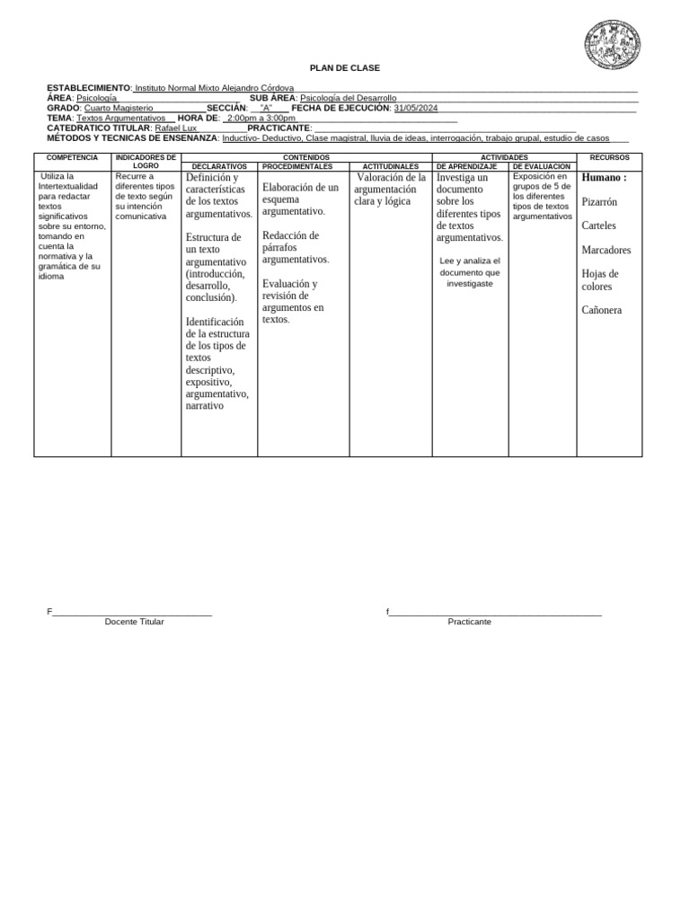 7.1. PLAN DE clase 1 | PDF | Cognición | Aprendizaje