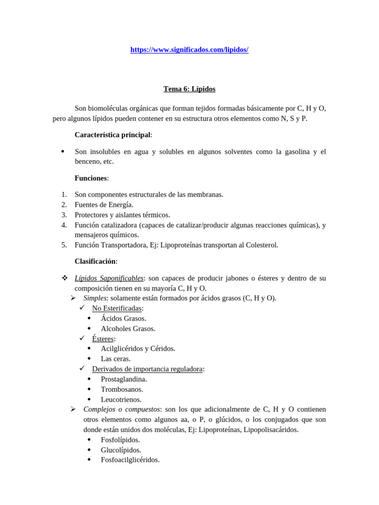TEMA 6 Lípidos | PDF | Lípido | Ácido graso