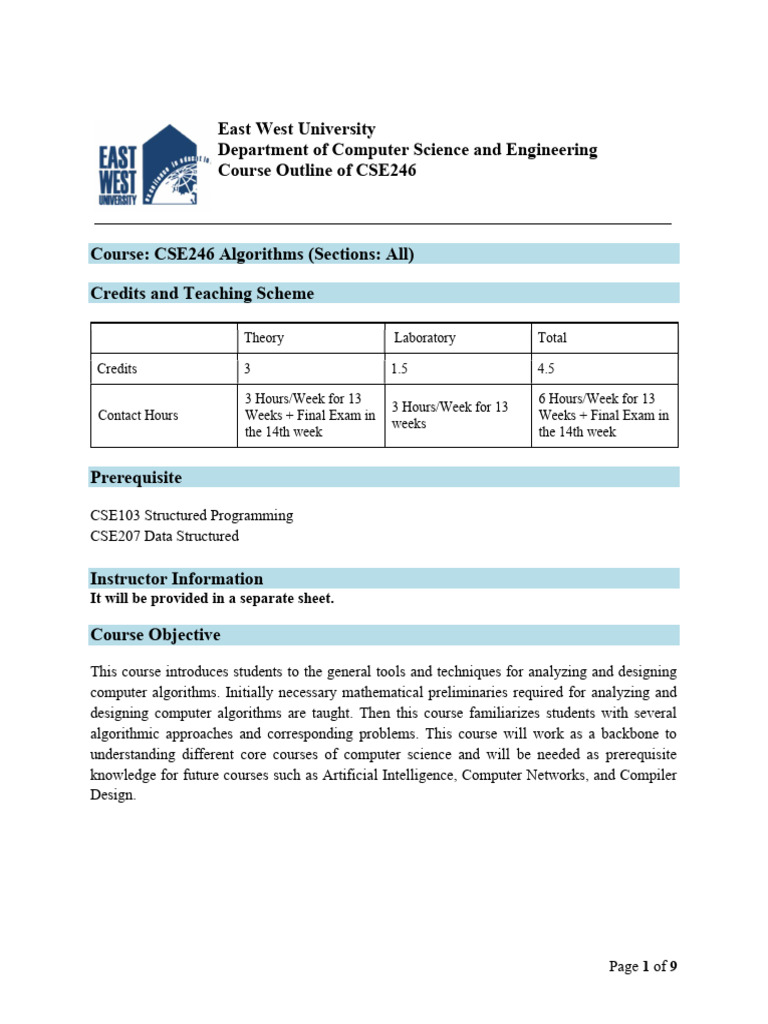 CSE246 Course Outline | PDF | Algorithms | Discrete Mathematics