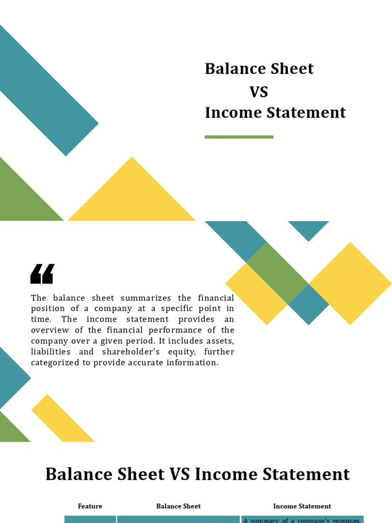 Balance Sheet vs Income Statement Guide | PDF | Balance Sheet | Income ...