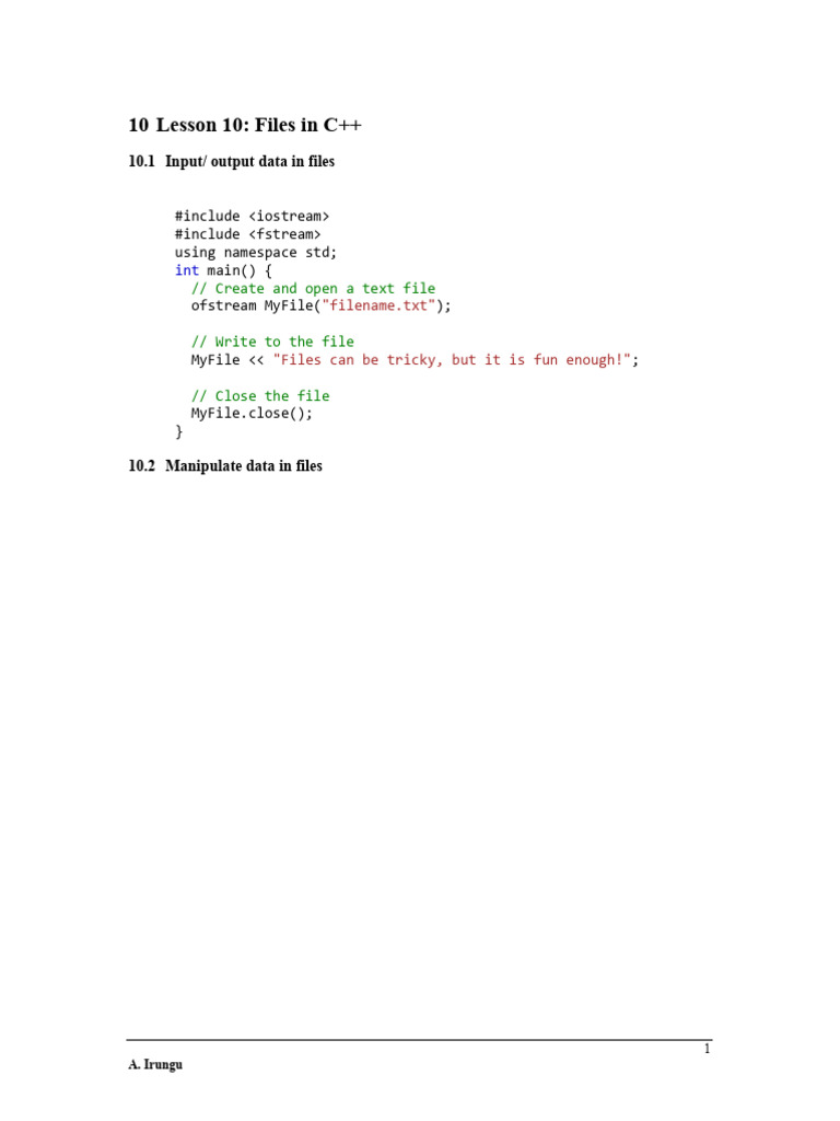 Lesson10-File Handling in C++ | PDF