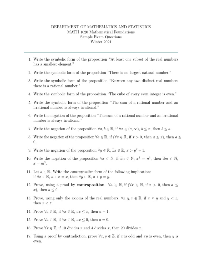 Practice Questions For Final Exam MATH1020 | PDF | Numbers | Real Number