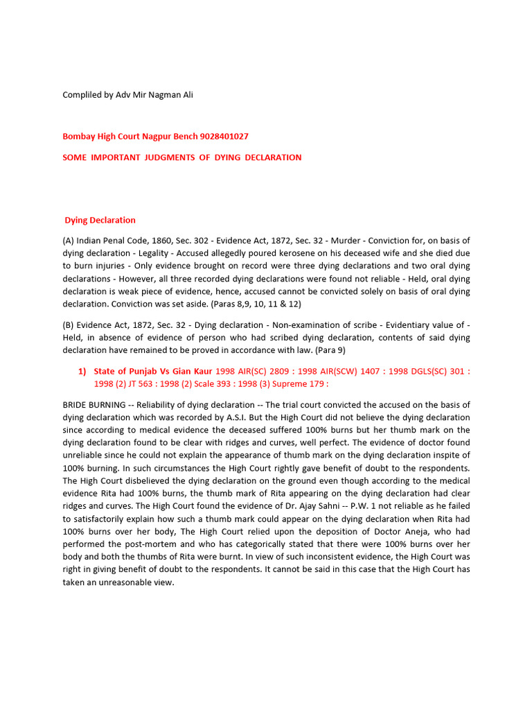 Dieing Declaration Court Judg | PDF | Reasonable Doubt | Acquittal
