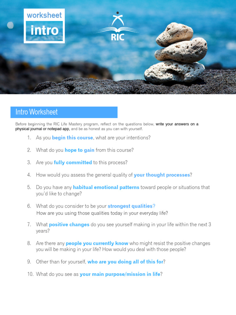 Life Mastery Course Reflection Worksheet | PDF