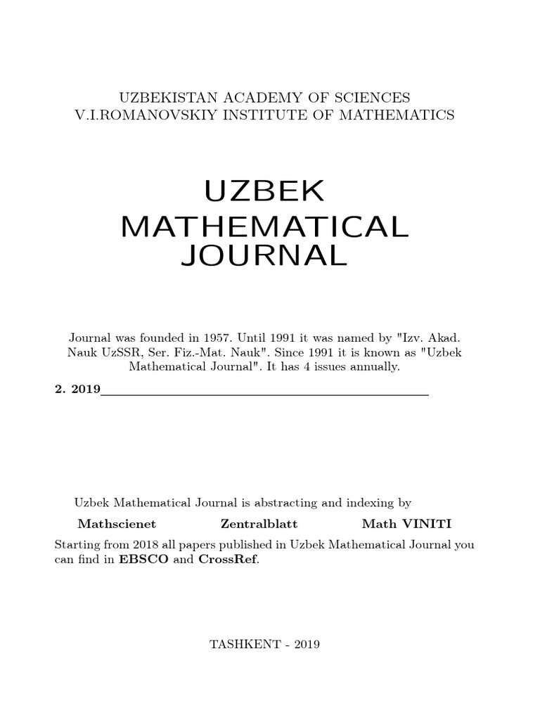 Uzbek Mathematical Journal: Uzbekistan Academy of Sciences V.I ...