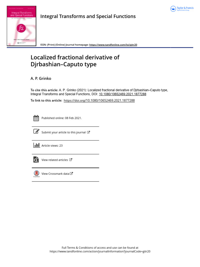 Localized Fractional Derivative of Djrbashian-Caputo Type: Integral Transforms and Special ...
