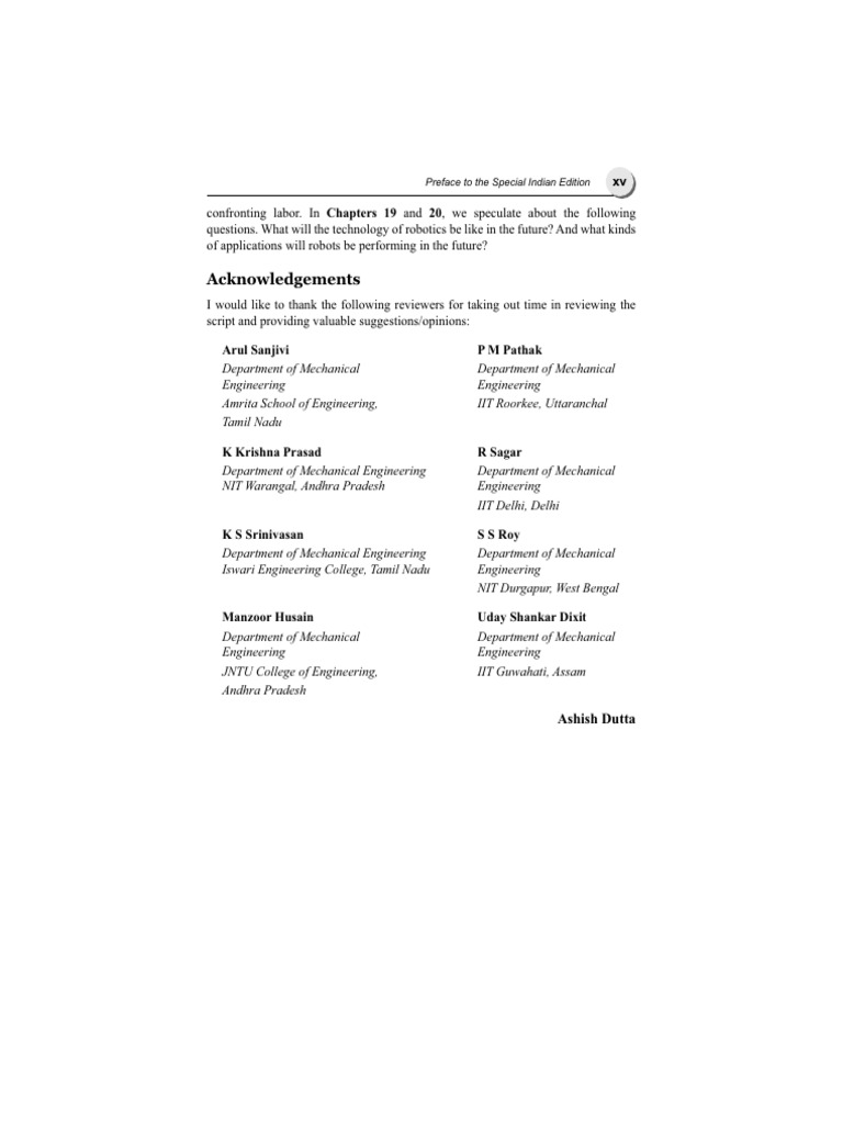 Acknowledgements: Chapters 19 20 | PDF | Robotics | Engineering