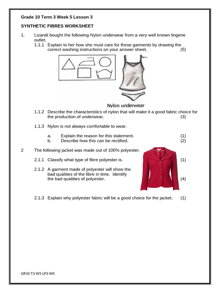 Grade 10 Synthetic Fibres Guide | PDF | Home & Garden | Science ...