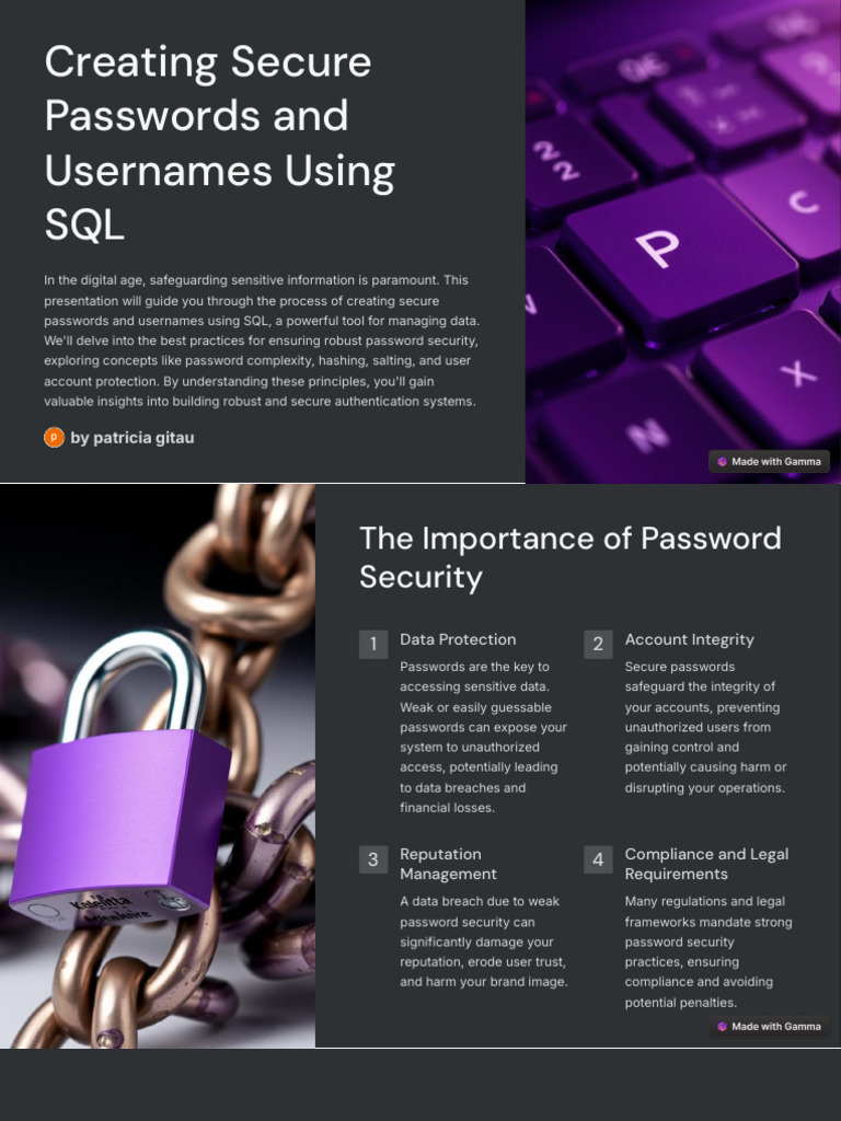 Creating Secure Passwords and Usernames Using SQL | PDF | Password | Security
