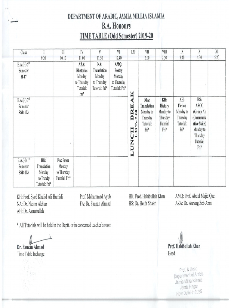 Timetable Arabic | PDF