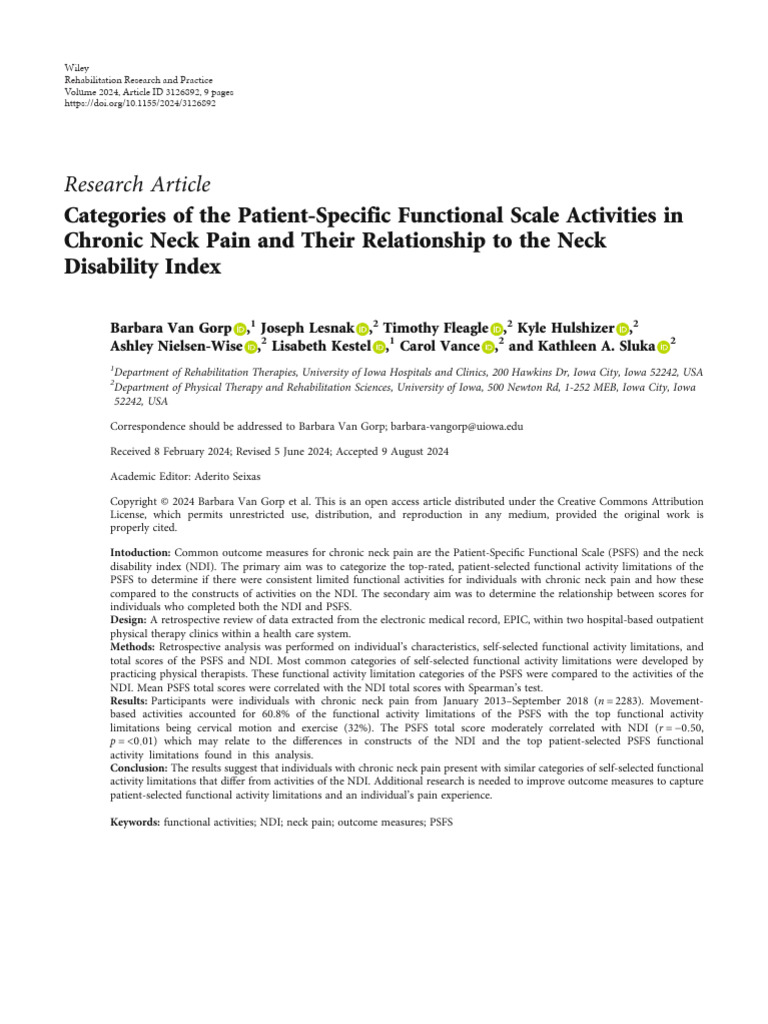 Categories of The Patient-Specific Functional Scal | PDF | Physical ...