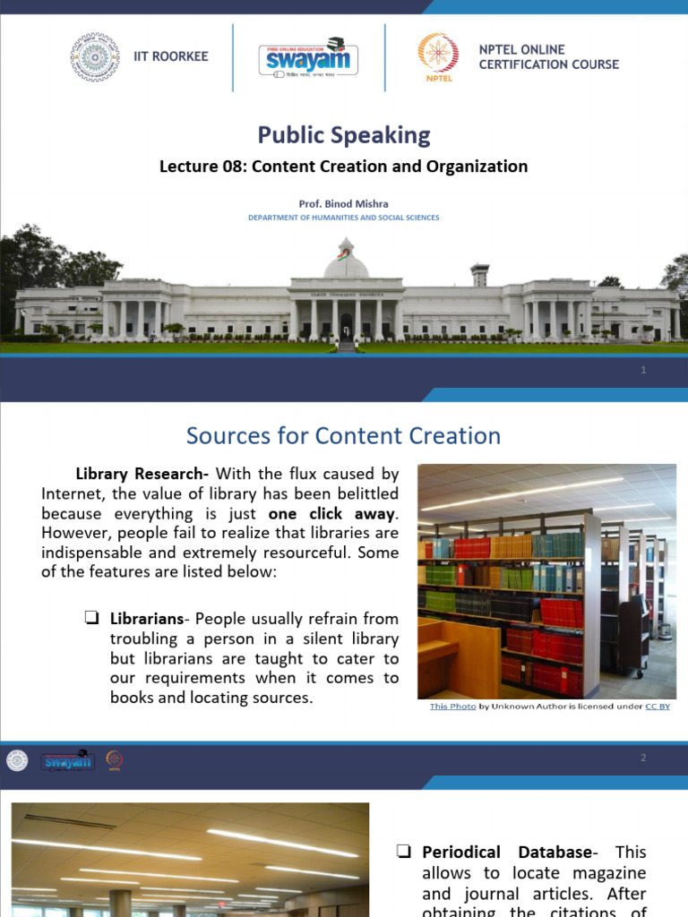 Lecture 08 Final | PDF | Libraries | Public Speaking