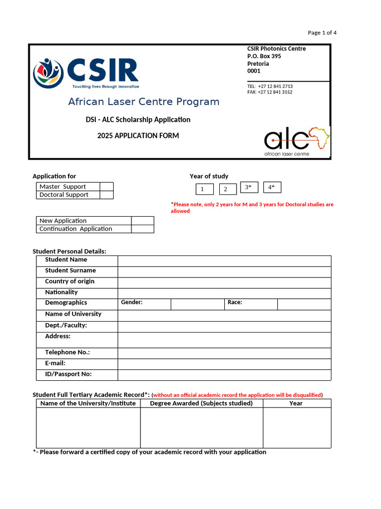 ALC Scholarship Application Form 2025 | PDF | Fax