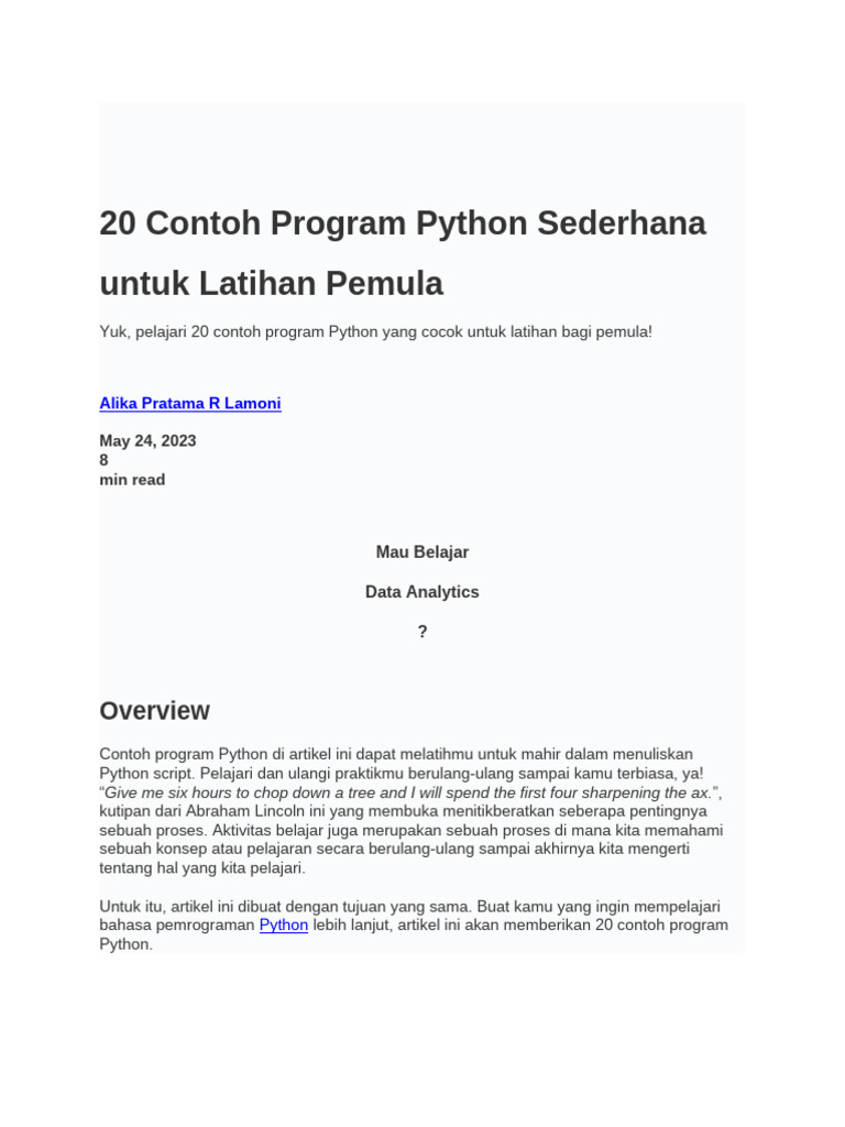 20 Contoh Program Python Sederhana | PDF