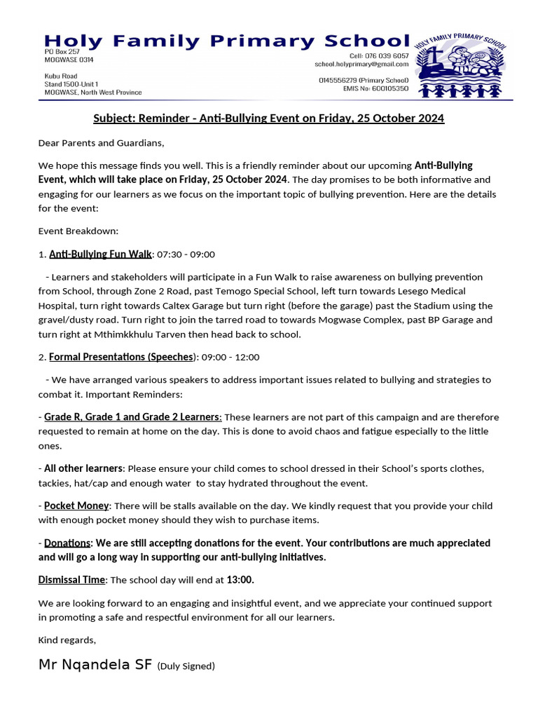 Anti-Bullying Event Reminder: Oct 25, 2024 | PDF | Social Science