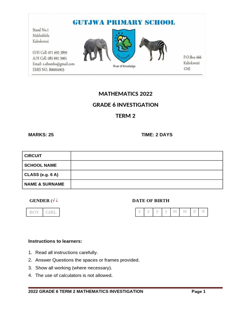 Grade 6 Math Investigation 2022 | PDF