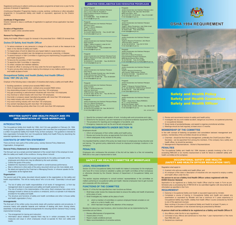 Pamplet OSH Policy - SHC.SHO | PDF