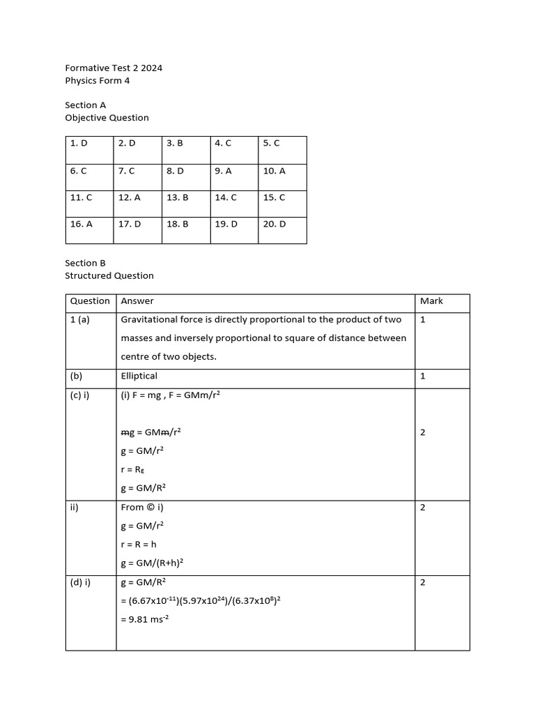 Physics F4 Formative Test 2 2024 Answer | PDF | Heat | Earth