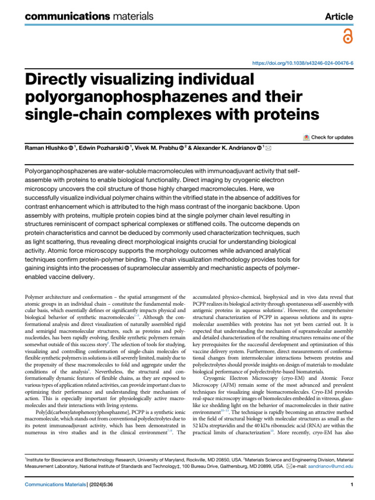 Visualizing Polymer-Protein Complexes | PDF | Atomic Force Microscopy ...