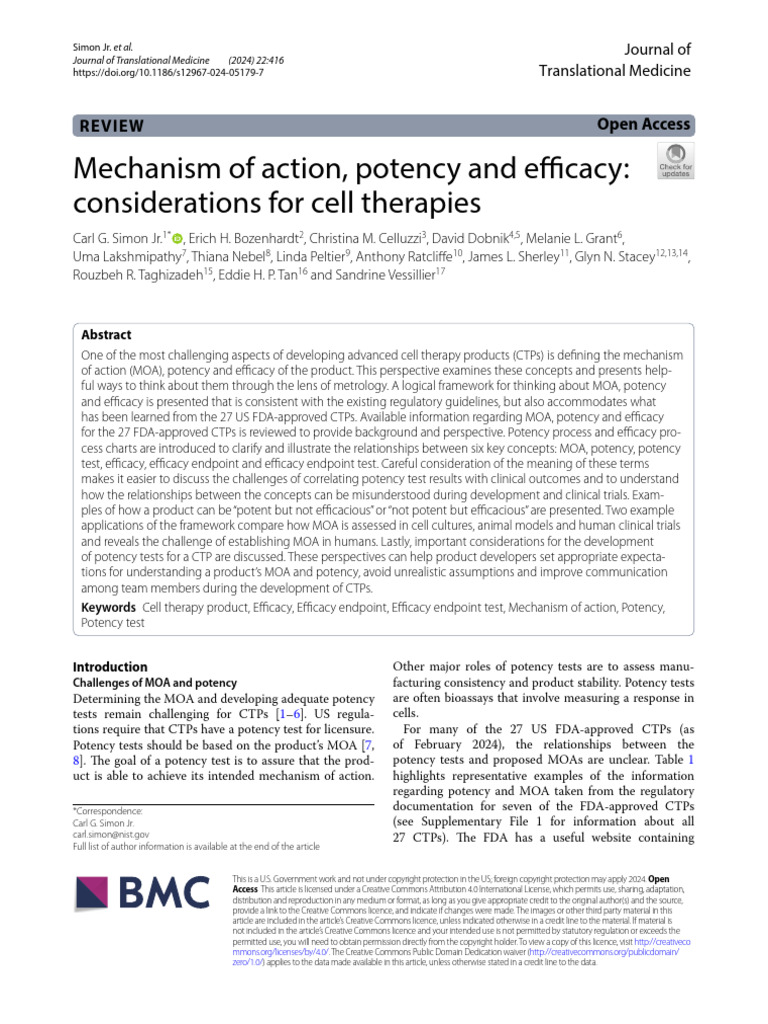 Mechanism of Action, Potency and Efficacy: Considerations For Cell ...