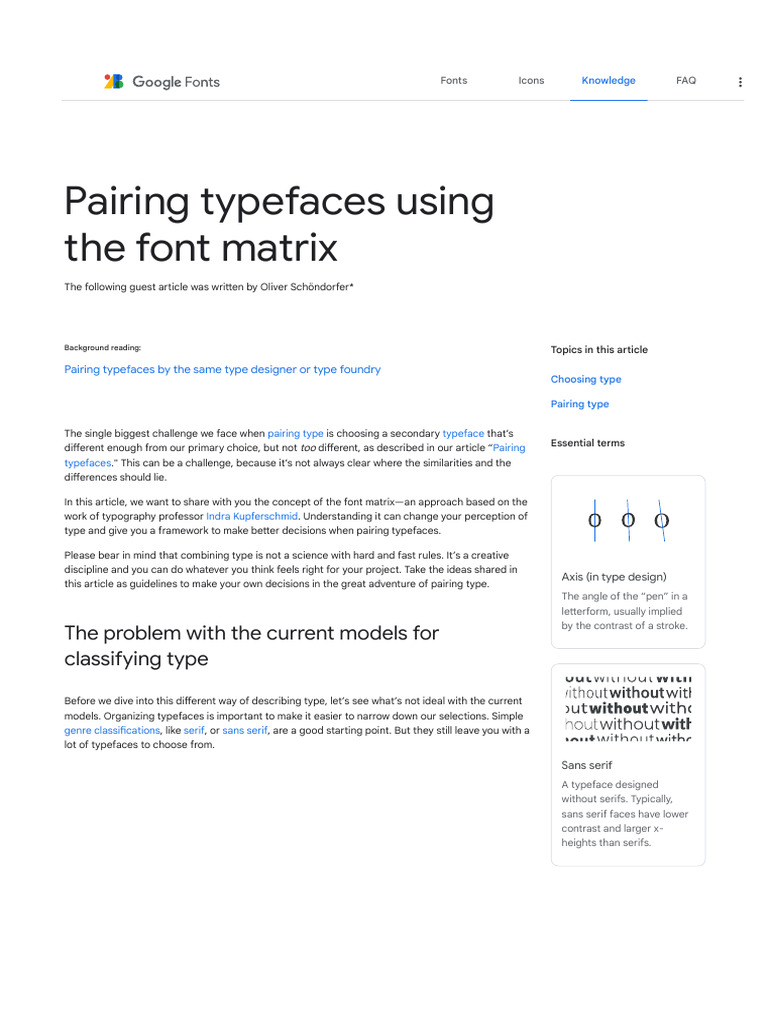 Pairing Typefaces Using The Font Matrix - Fonts Knowledge - Google Fonts | PDF | Typefaces | Serif