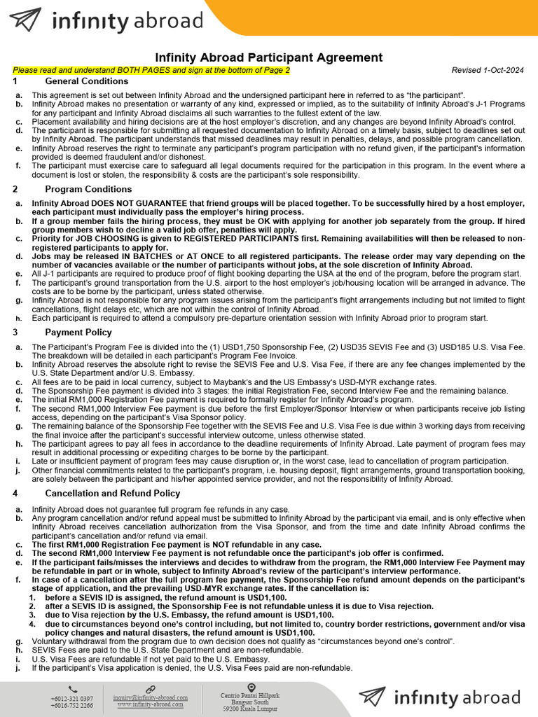 1 IA Participant Agreement | PDF | Travel Visa | Payments