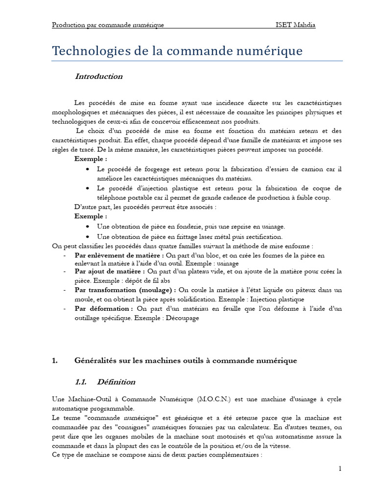 Production Par Commande Numérique Procédés Et Méthodes de Production 3 ...