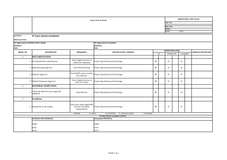 ITP For Installation Of IP Clock System | PDF | Specification ...