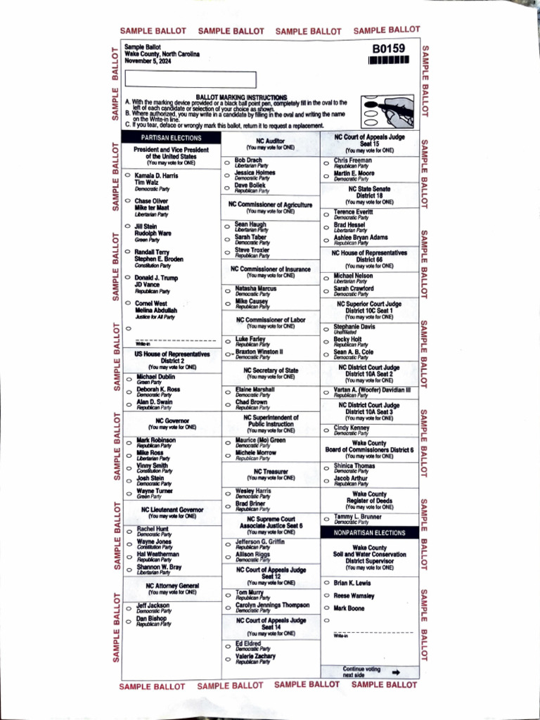 Wake County Sample Ballot 2024 | PDF