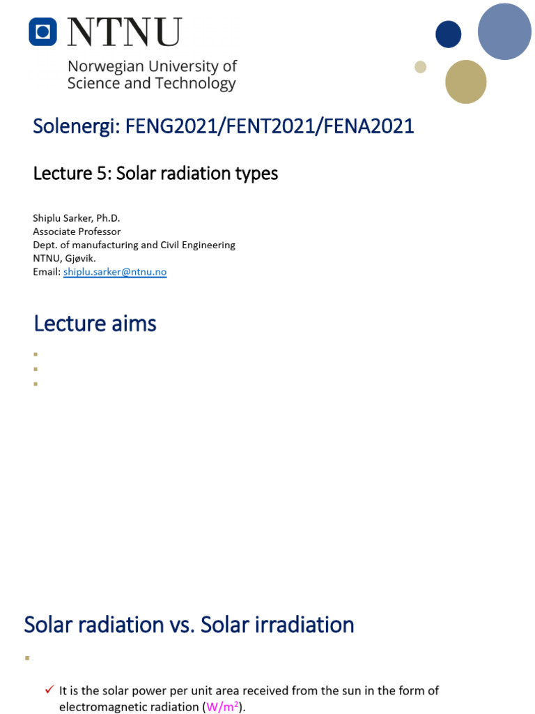 Lecture 5 - Radiation Types | PDF | Radiation | Photovoltaics