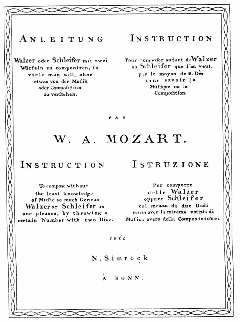 Mozart Musikalisches Würfelspiel - Dice Waltz - Gioco Per Comporre ...