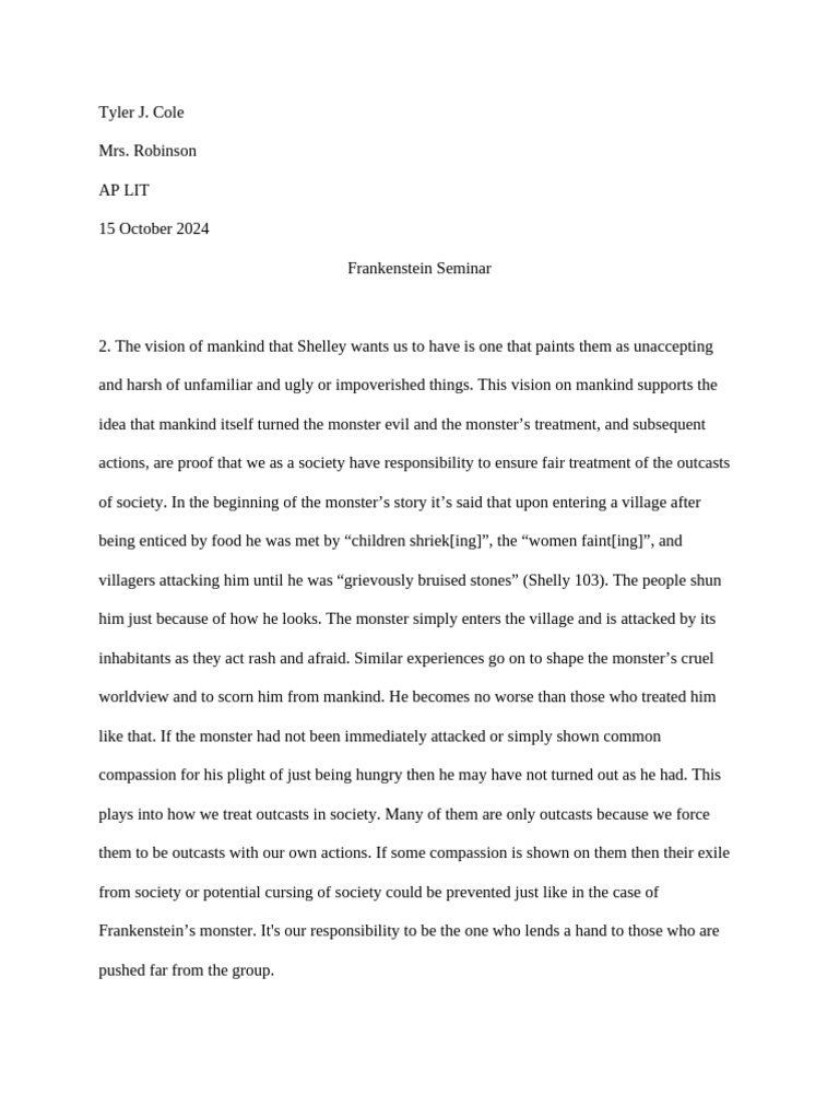 Frankenstein Socratic Seminar | PDF | Paradise Lost