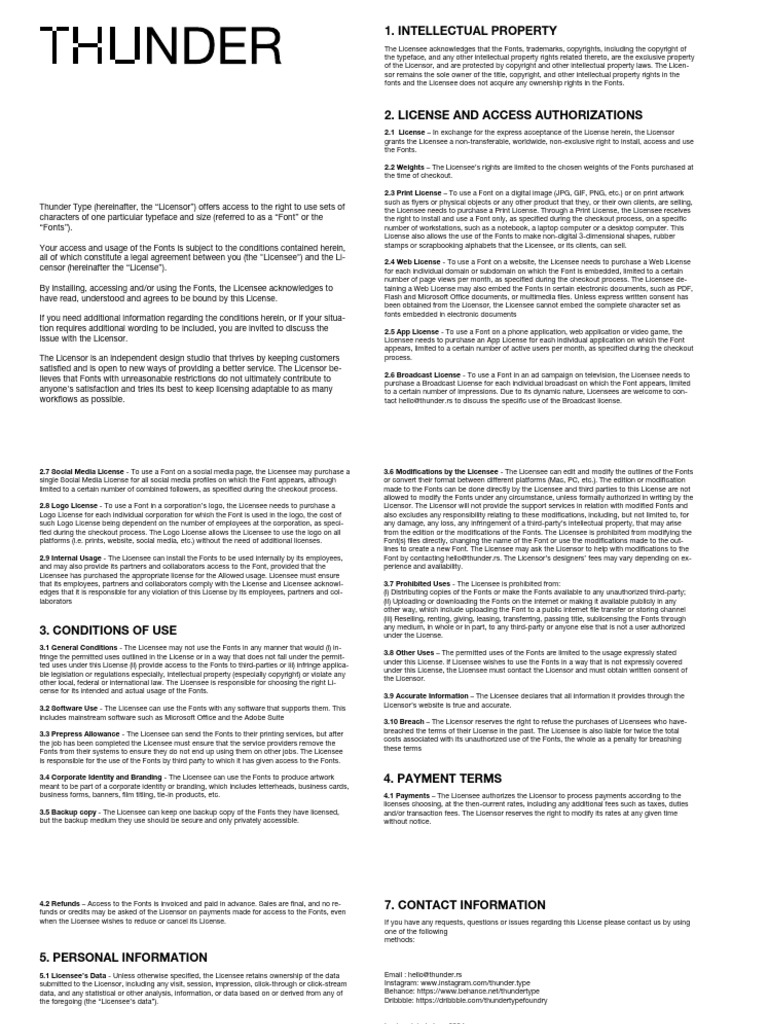 Thunder Type EULA - Commercial License | PDF | License | Computing