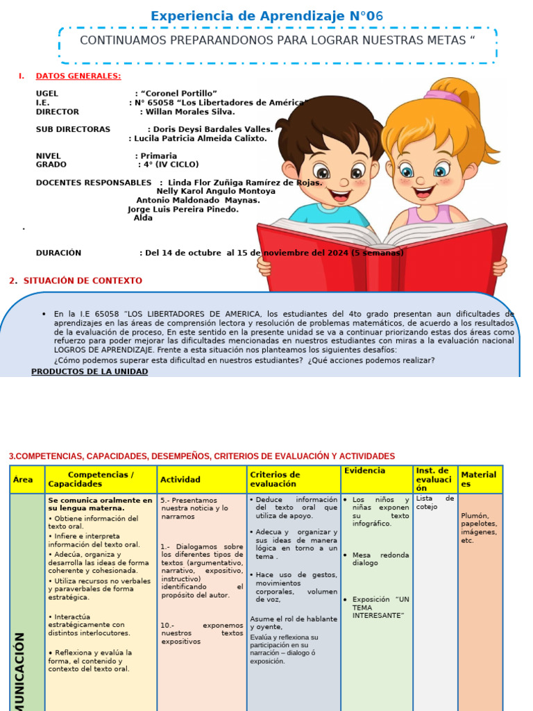 Experiencia de Aprendizaje N 7 | PDF | Aprendizaje | Evaluación