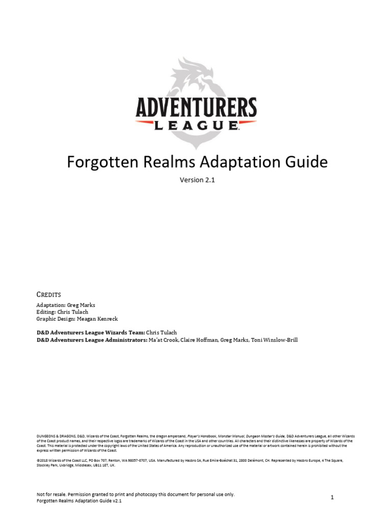 DD Adventurers League FR Adaptation Guide v2.1 2 | PDF | Dungeons ...