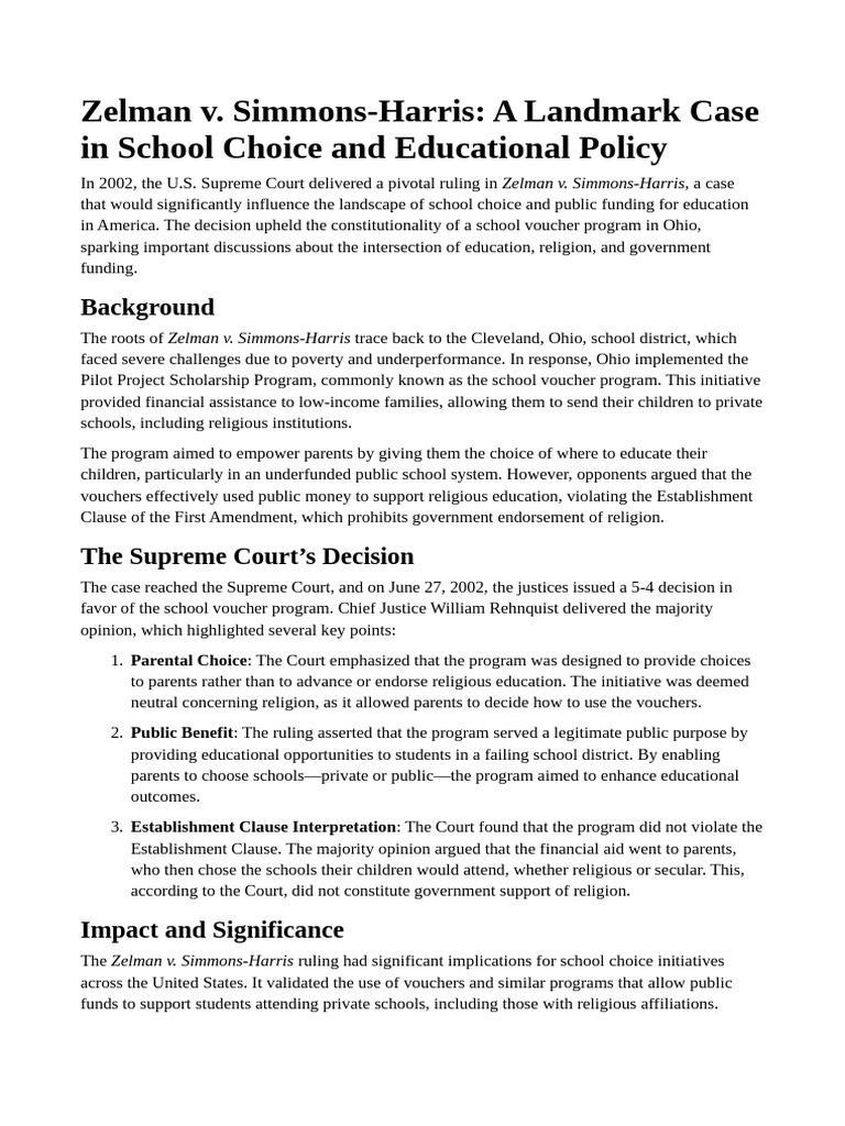 Zelman v. Simmons-Harris | PDF | School Voucher | Law Of The United States