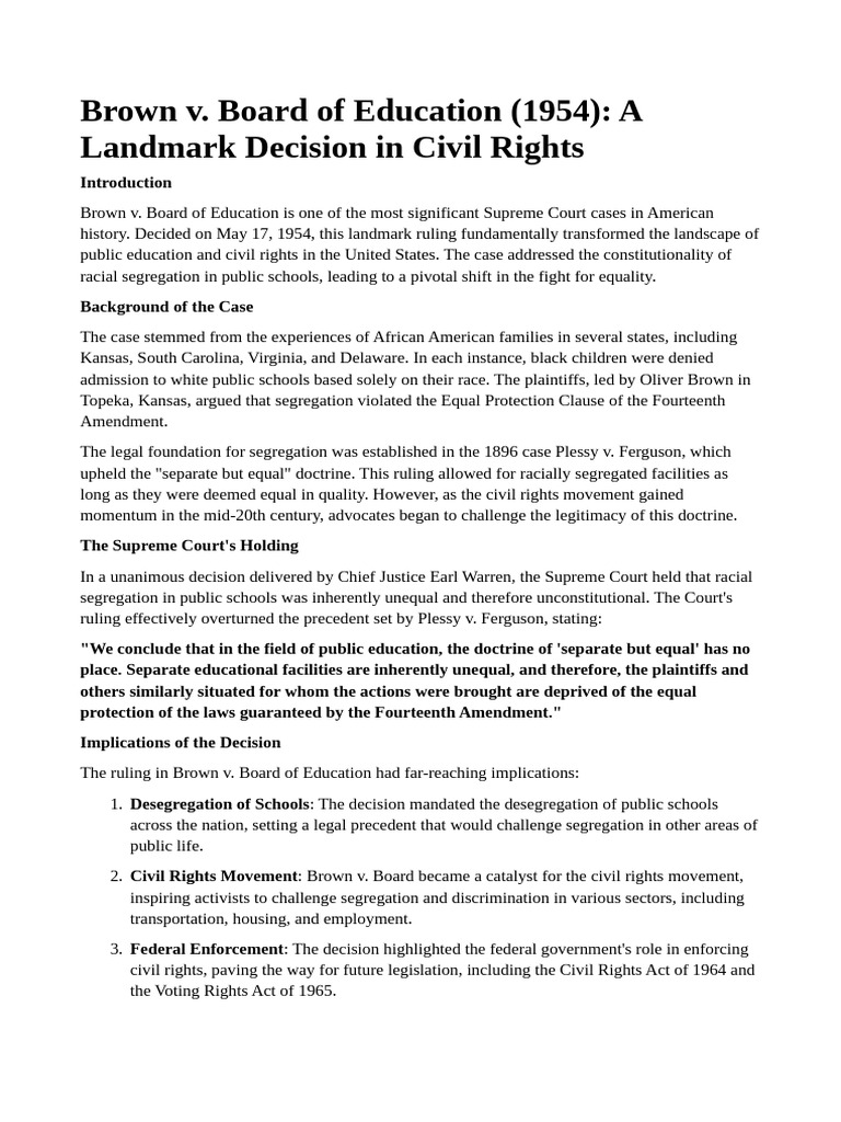 Brown v. Board of Education (1954) | PDF | Brown V. Board Of Education ...